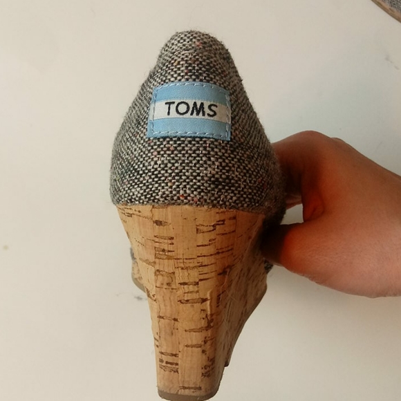 Toms | Shoes | Toms Tweed Sparkle Open Toe Cork Wedge Sandal Shoe ...
